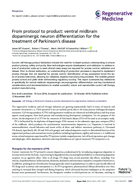 (PDF) From protocol to product: ventral midbrain dopaminergic neuron ...
