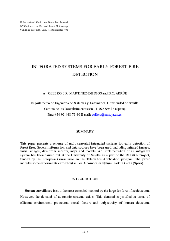 (PDF) Integrated Systems for Early Forest-Fire Detection