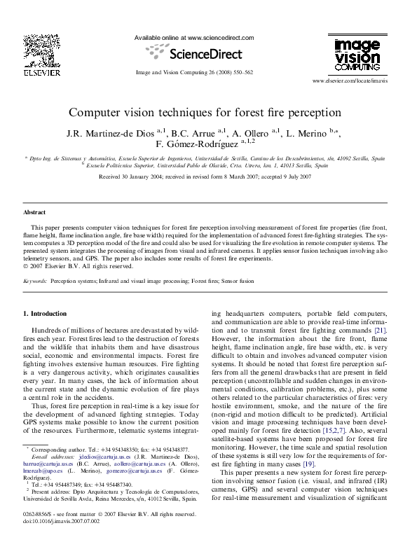 (PDF) Computer vision techniques for forest fire perception