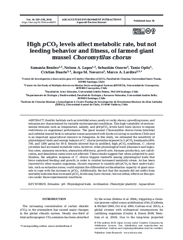 (PDF) High pCO2 levels affect metabolic rate, but not feeding behavior ...