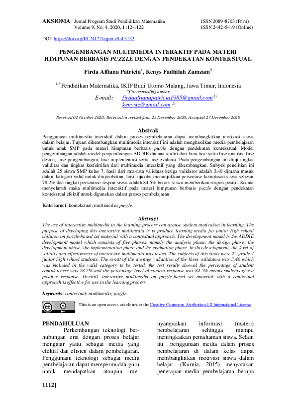 (PDF) Pengembangan Multimedia Interaktif Pada Materi Himpunan Berbasis Puzzle Dengan Pendekatan ...