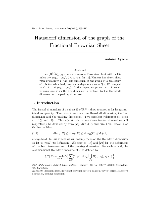 (PDF) Hausdorff dimension of the graph of the Fractional Brownian Sheet