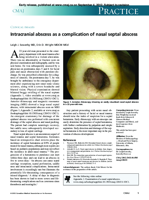 (PDF) Intracranial abscess as a complication of nasal septal abscess ...
