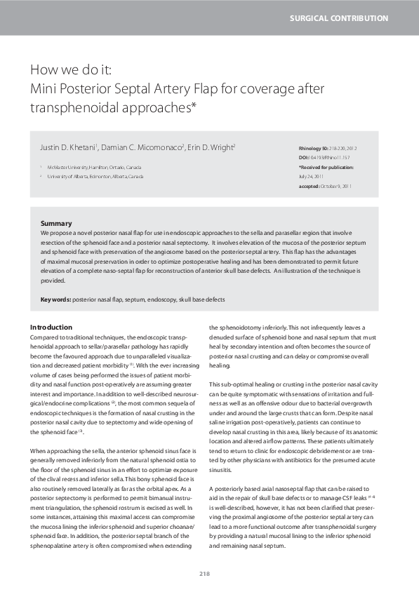 (PDF) How we do it: mini posterior septal artery flap for coverage ...