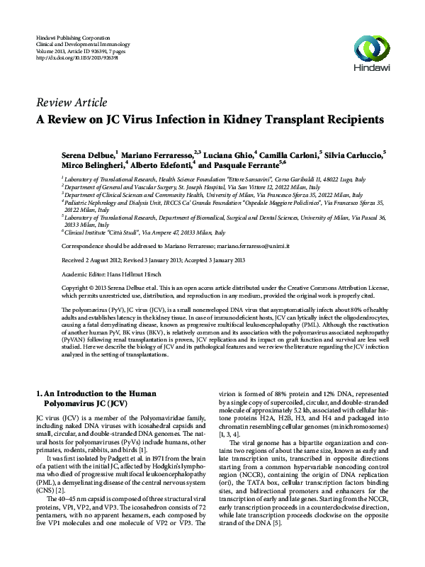 (PDF) A Review on JC Virus Infection in Kidney Transplant Recipients