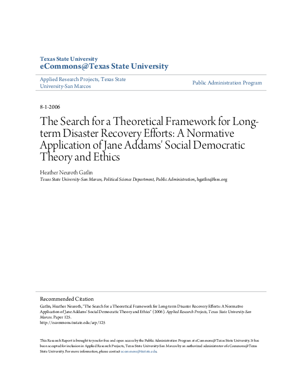 (PDF) The Search for a Theoretical Framework for Long-term Disaster ...