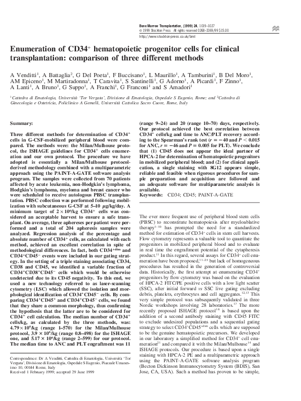 (PDF) Comparative Analysis of CD34+ Cell Enumeration