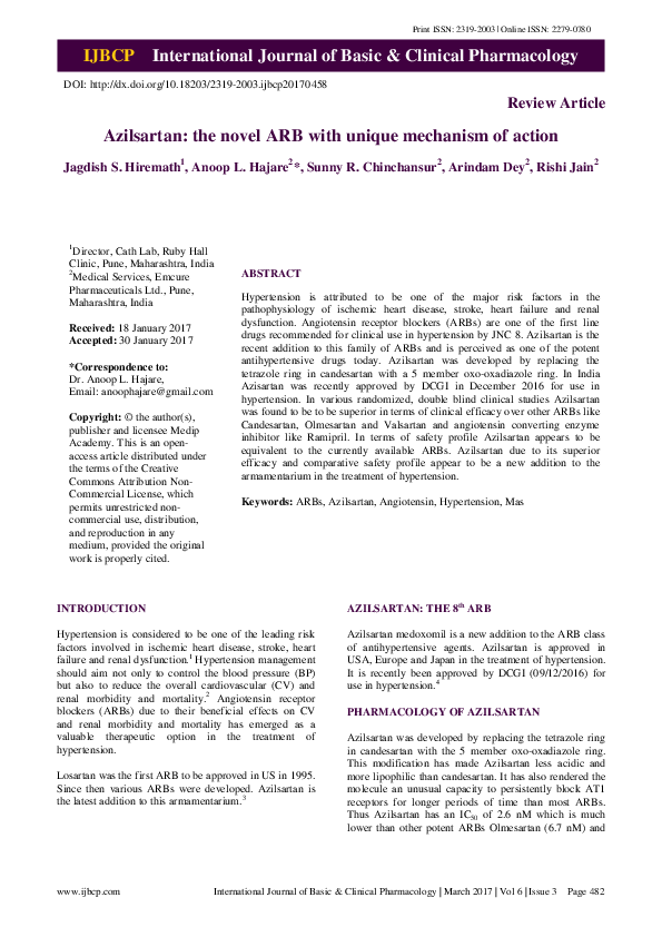 (PDF) Azilsartan: the novel ARB with unique mechanism of action