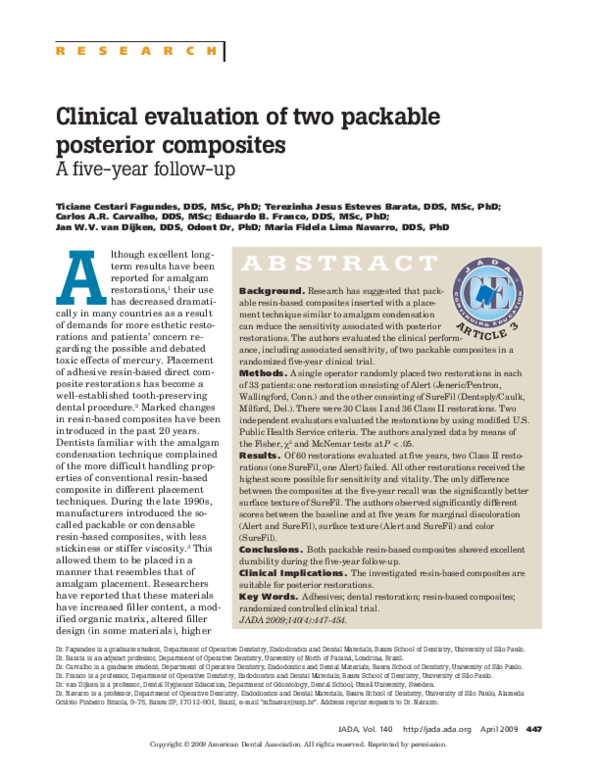 (PDF) Clinical evaluation of two "packable" posterior composite resins
