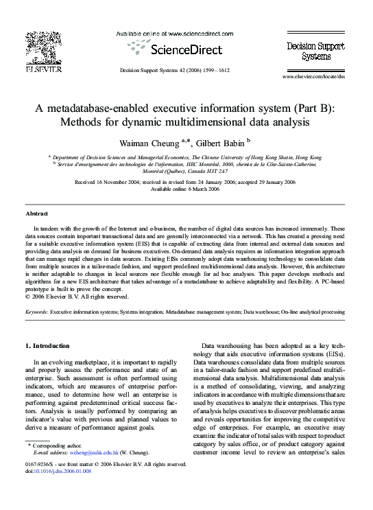 (PDF) A metadatabase-enabled executive information system (Part B ...