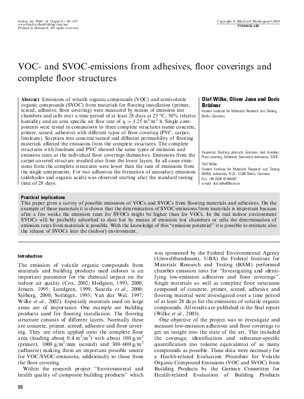 (PDF) VOC- and SVOC-emissions from adhesives, floor coverings and ...