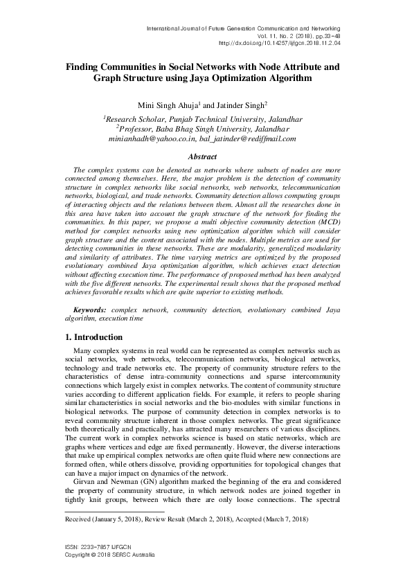 (PDF) Finding Communities in Social Networks with Node Attribute and Graph Structure using Jaya ...