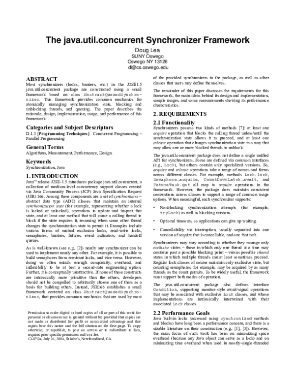 (PDF) The java.util.concurrent synchronizer framework
