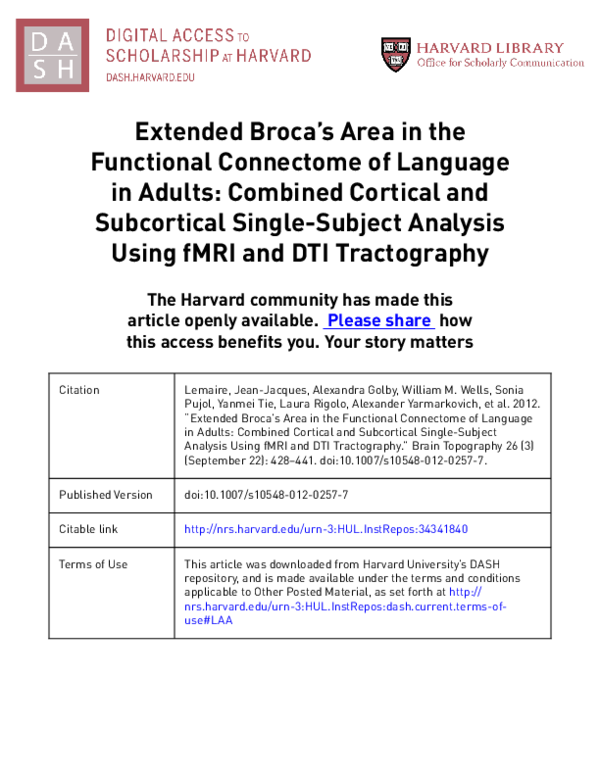 (PDF) Extended Broca’s Area in the Functional Connectome of Language in ...
