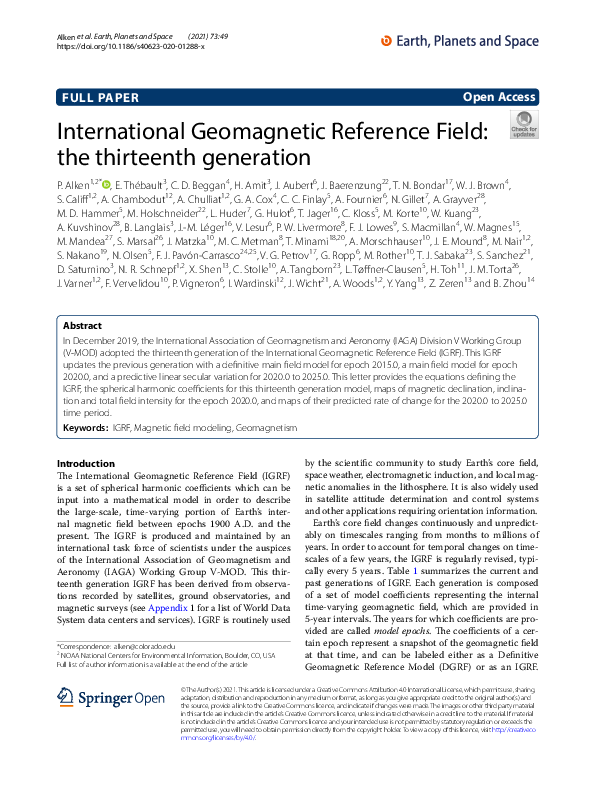 (PDF) International Geomagnetic Reference Field: the thirteenth generation