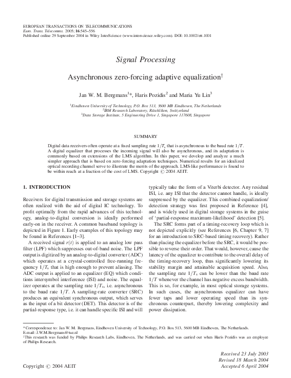 Pdf Asynchronous Zero Forcing Adaptive Equalization 4693