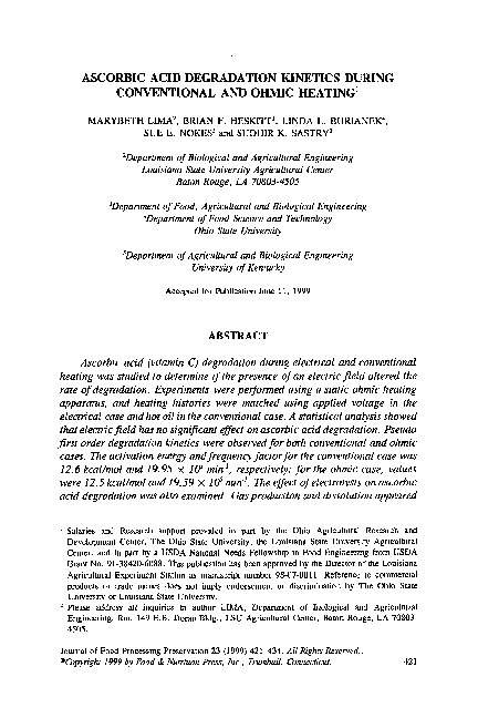 (PDF) ASCORBIC ACID DEGRADATION KINETICS DURING CONVENTIONAL and OHMIC ...