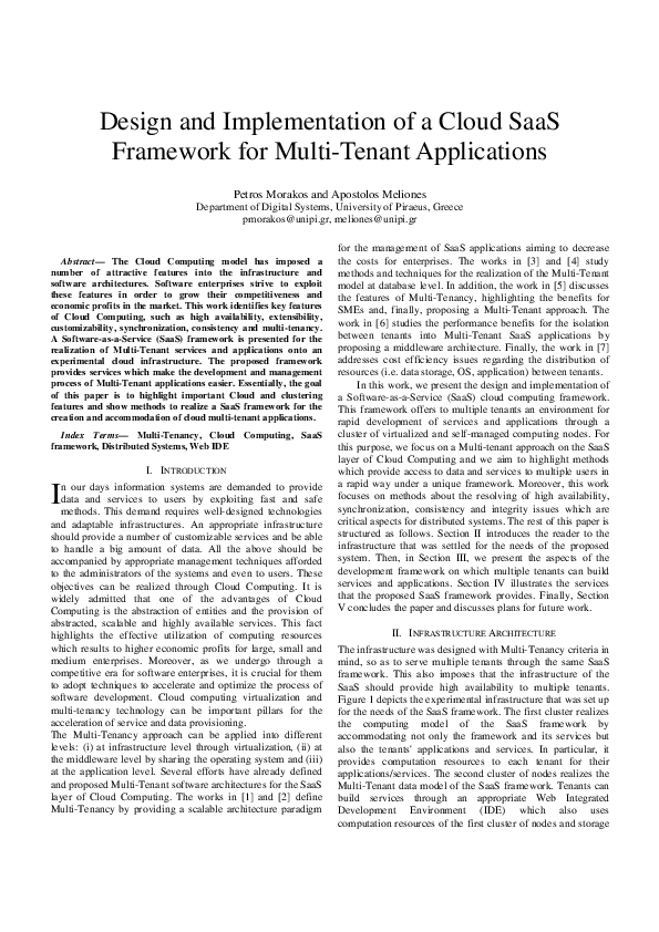 Pdf Design And Implementation Of A Cloud Saas Framework For Multi Tenant Applications