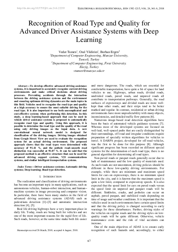 (PDF) Recognition of Road Type and Quality for Advanced Driver ...