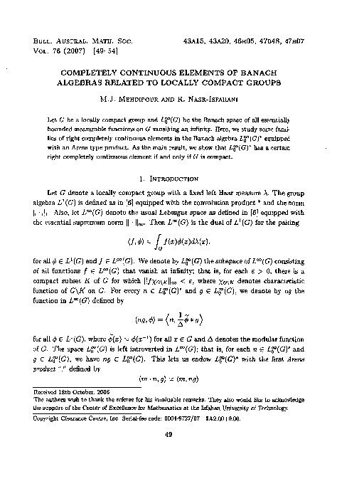 (PDF) Completely continuous elements of Banach algebras related to ...