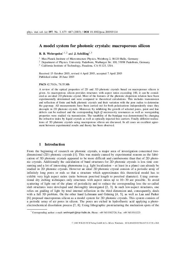 (PDF) A model system for photonic crystals: macroporous silicon