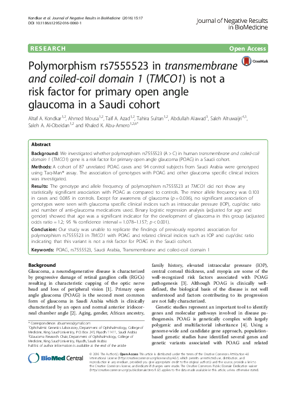 (PDF) Polymorphism rs7555523 in transmembrane and coiled-coil domain 1 ...