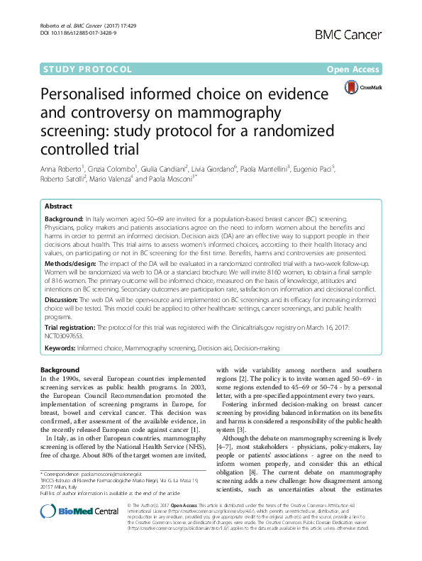 (PDF) Personalised informed choice on evidence and controversy on ...