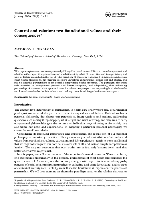 (PDF) Control and relation: two foundational values and their consequences*