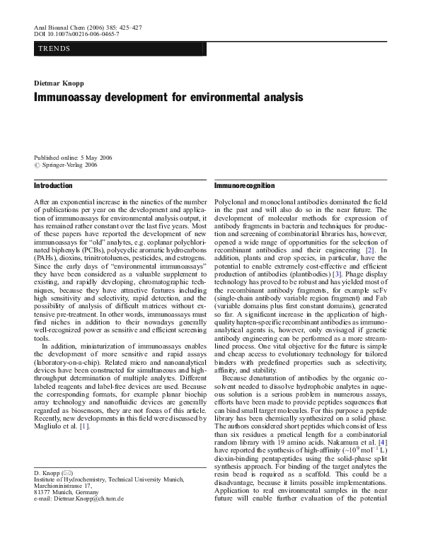 (PDF) Immunoassay development for environmental analysis