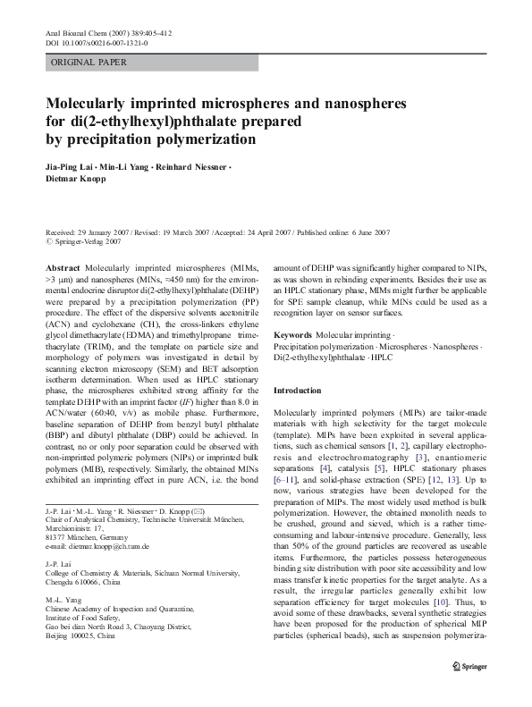 (PDF) Molecularly imprinted microspheres and nanospheres for di(2-ethylhexyl)phthalate prepared ...