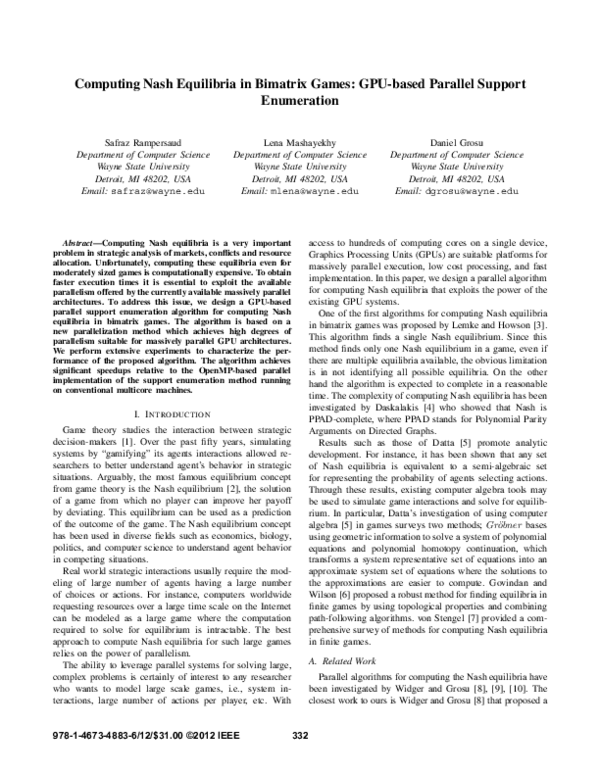 (PDF) Computing Nash Equilibria in Bimatrix Games: GPU-based Parallel Support Enumeration