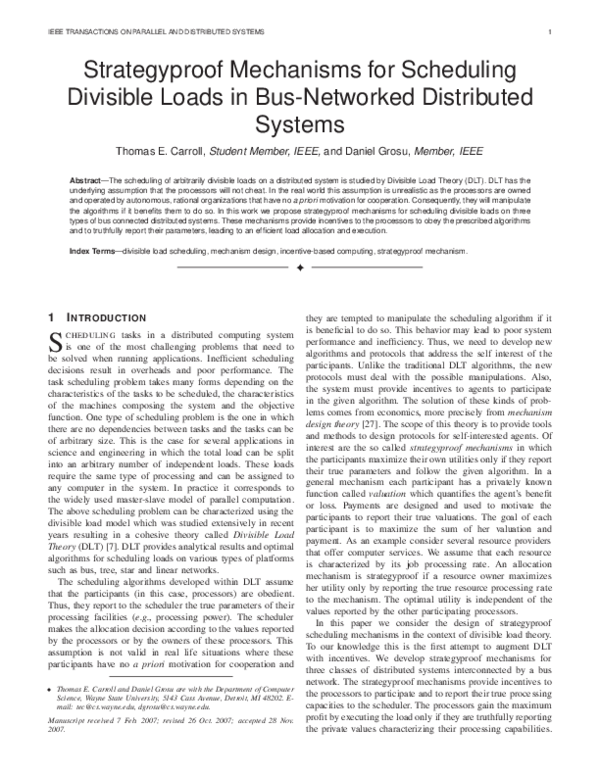 (PDF) Strategyproof Mechanisms for Scheduling Divisible Loads in Bus-Networked Distributed Systems