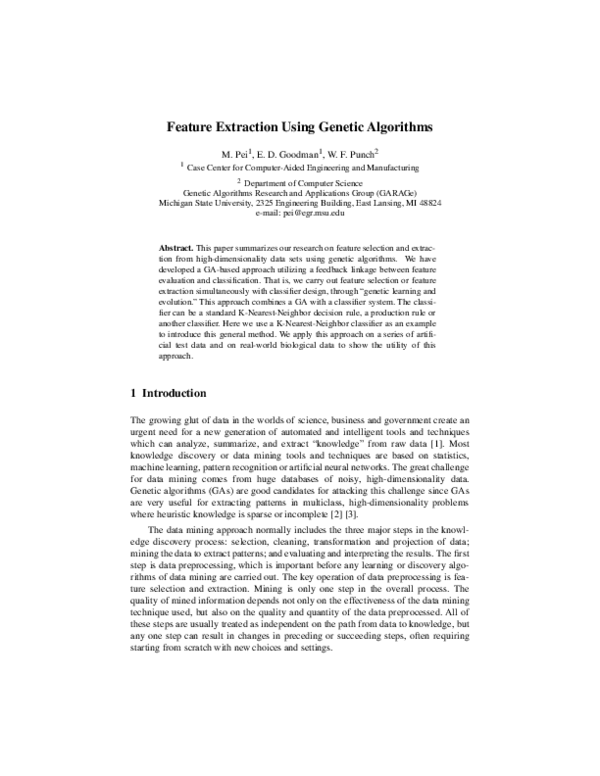 Pdf Feature Extraction Using Genetic Algorithms