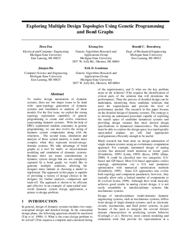 (PDF) Exploring Multiple Design Topologies Using Genetic Programming And Bond Graphs