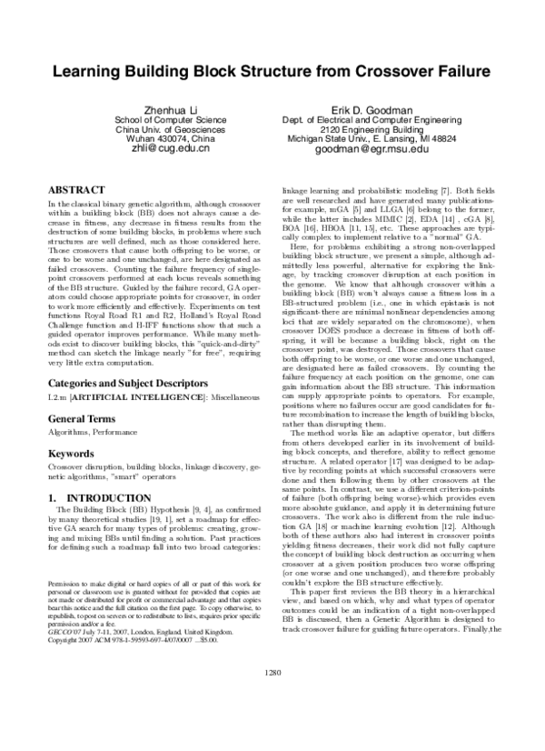 (PDF) Learning building block structure from crossover failure