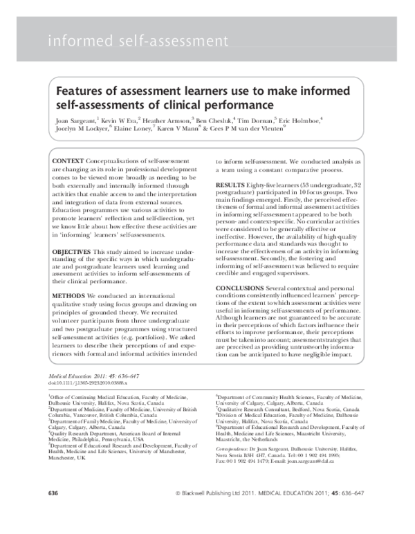 (PDF) Features of assessment learners use to make informed self ...