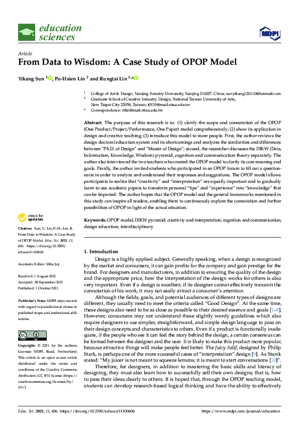 (PDF) From Data to Wisdom: A Case Study of OPOP Model