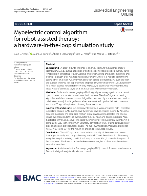 (PDF) Myoelectric control algorithm for robot-assisted therapy: a ...