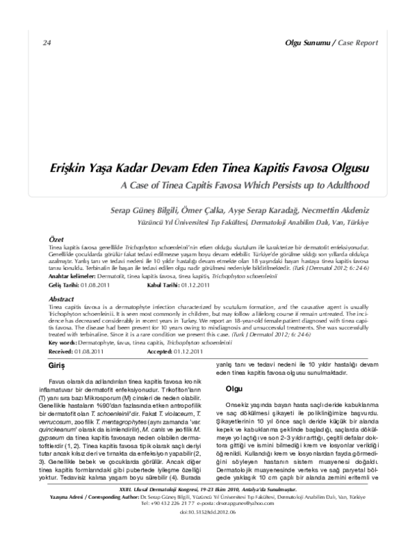 (PDF) A Case of Tinea Capitis Favosa Which Persists up to Adulthood