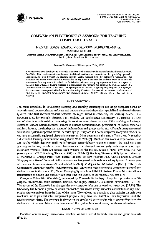 (PDF) ComWeb: An electronic classroom for teaching computer literacy