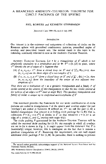 (PDF) A Branched Andreev-Thurston Theorem for Circle Packings of the Sphere