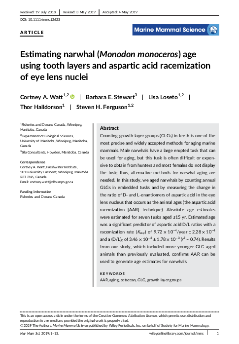 (PDF) Estimating narwhal ( Monodon monoceros ) age using tooth layers ...