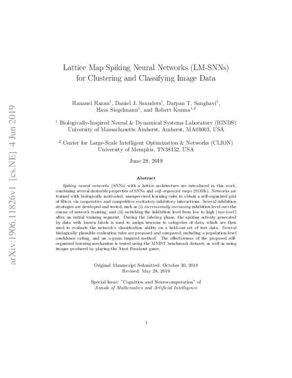 (PDF) Lattice map spiking neural networks (LM-SNNs) for clustering and classifying image data