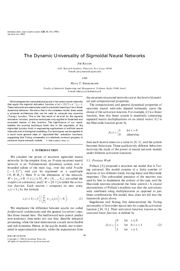 (PDF) The Dynamic Universality of Sigmoidal Neural Networks