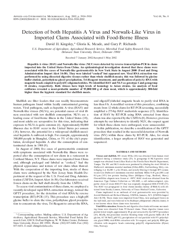 (PDF) Detection of both Hepatitis A Virus and Norwalk-Like Virus in Imported Clams Associated ...