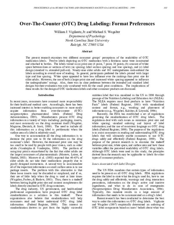 (PDF) Over-The-Counter (OTC) Drug Labeling: Format Preferences