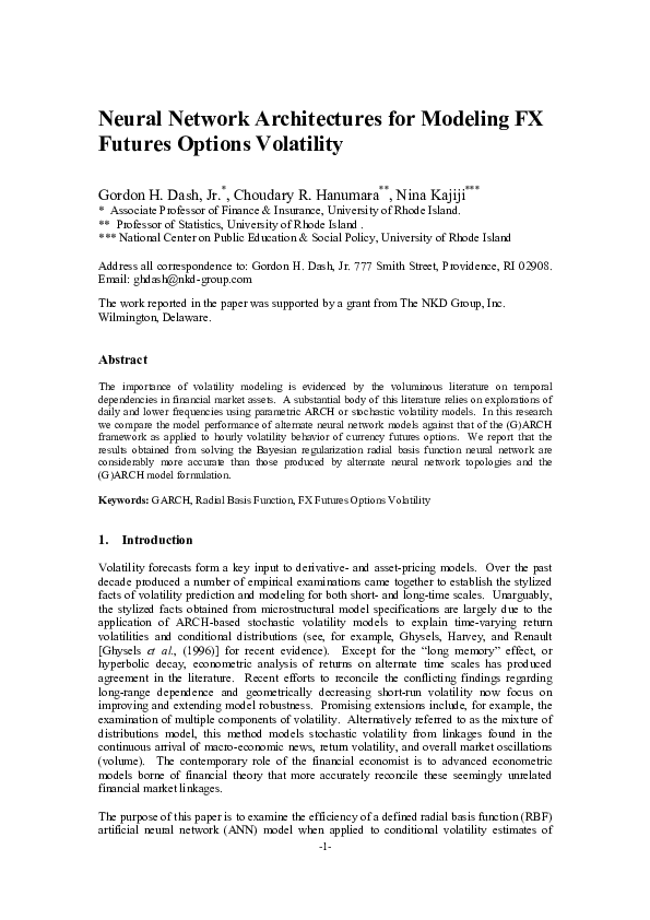 (PDF) Neural Network Architectures for Modeling FX Futures Options Volatility