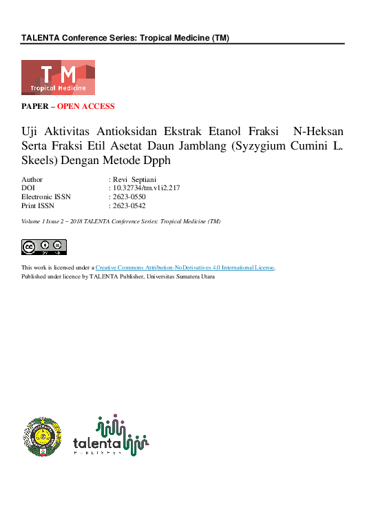 (PDF) Uji Aktivitas Antioksidan Ekstrak Etanol Fraksi N-Heksan Serta ...