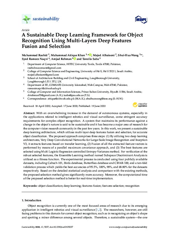 Pdf A Sustainable Deep Learning Framework For Object Recognition