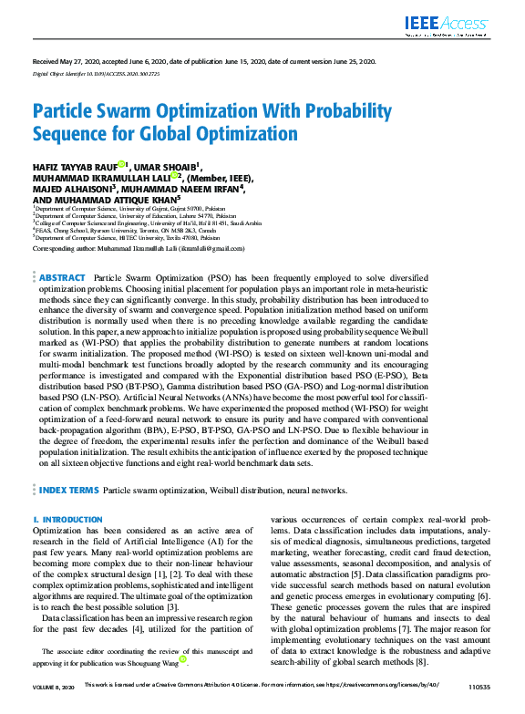 (PDF) Particle Swarm Optimization With Probability Sequence for Global Optimization